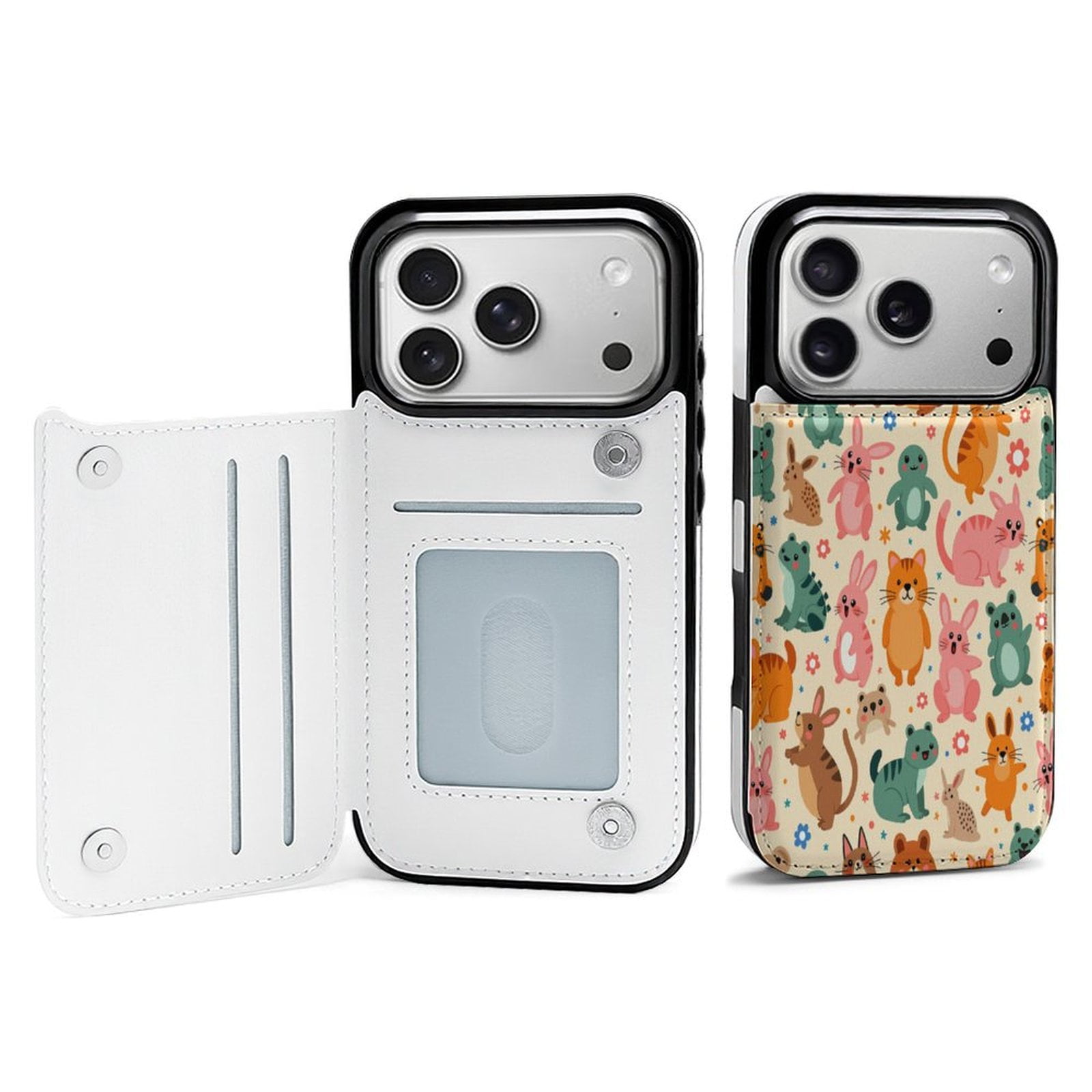 Cute Animal Seamless Pattern Leather Wallet Case for iPhone 17 Pro ...