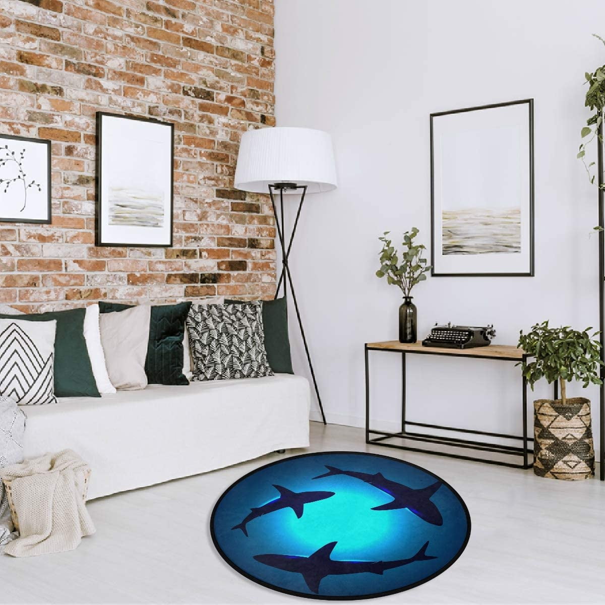 Cute Animal Sharks Doormat Shark Blue Ocean Round Floor Mat Non Slip ...