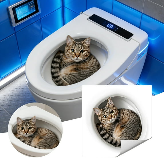 Cute Animal Sticker 3D Funny Cat Cracking Seat Lid Decal Bathroom Wall ...