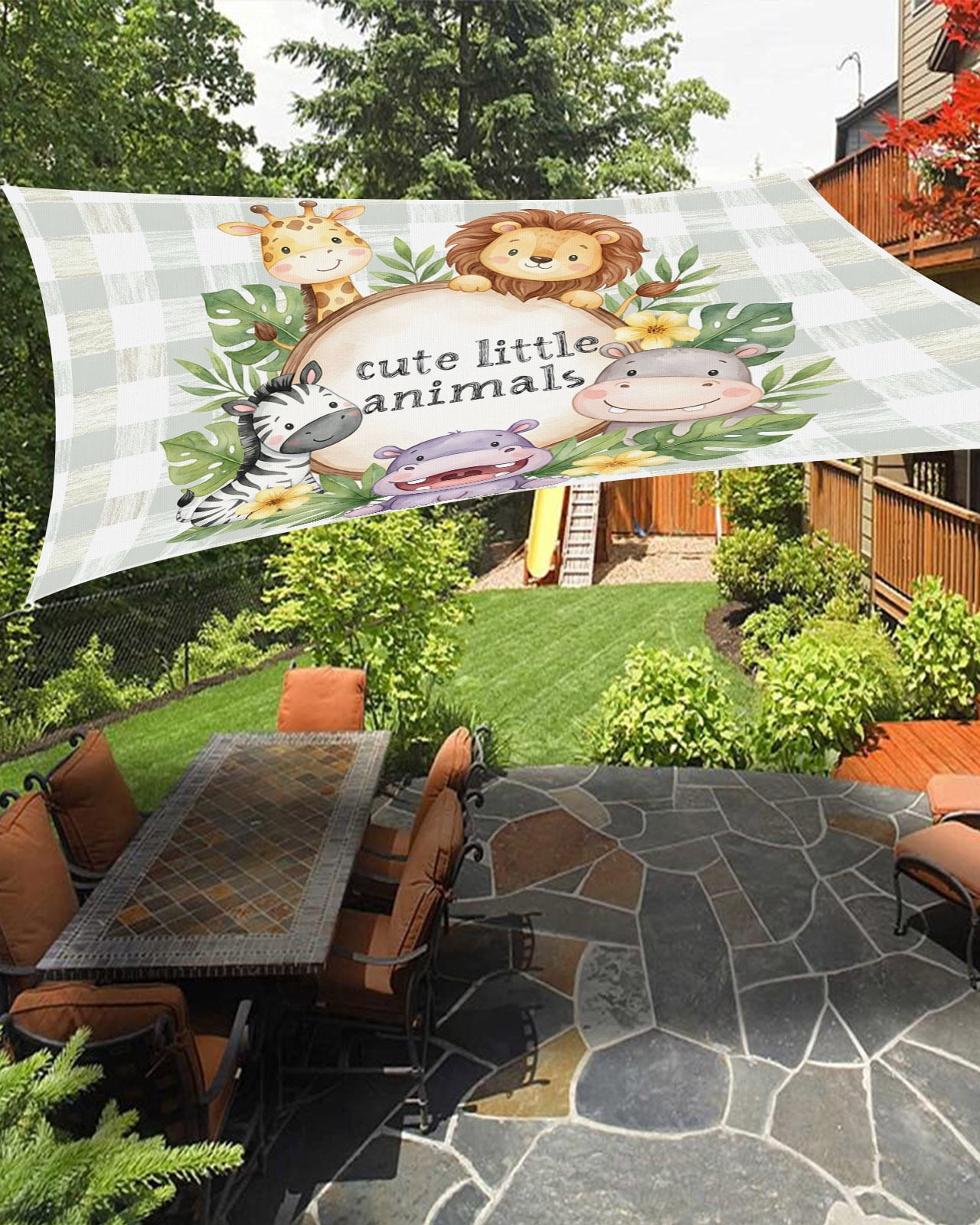 Cute Animal Sun Shade Sail 8'X10' Lions Zebra Giraffe Hippo Flower ...
