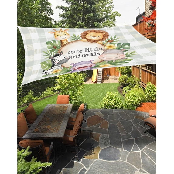 Cute Animal Sun Shade Sail 8'X10' Lions Zebra Giraffe Hippo Flower ...