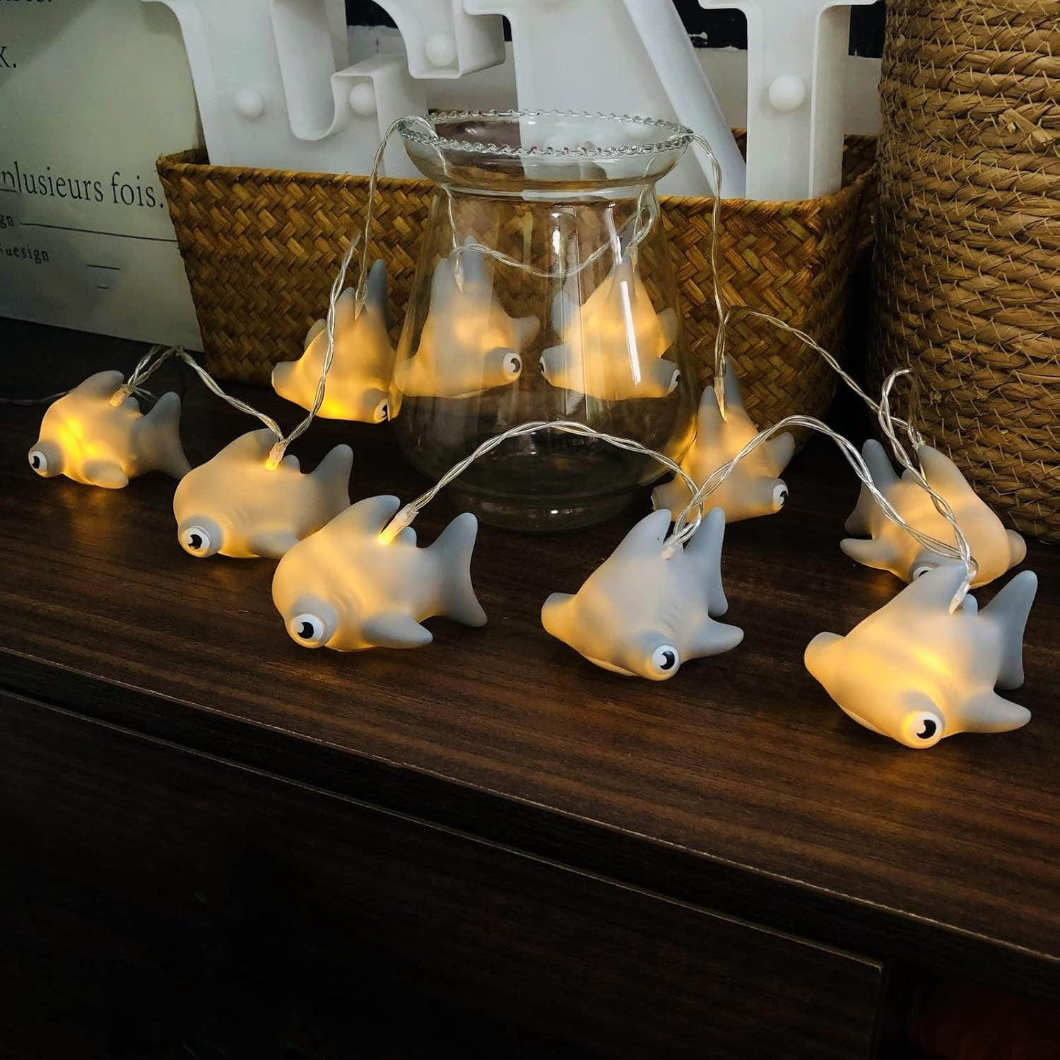 Cute Animal Tiger Shark LED String Lights Battery Powered Tiger Shark ...