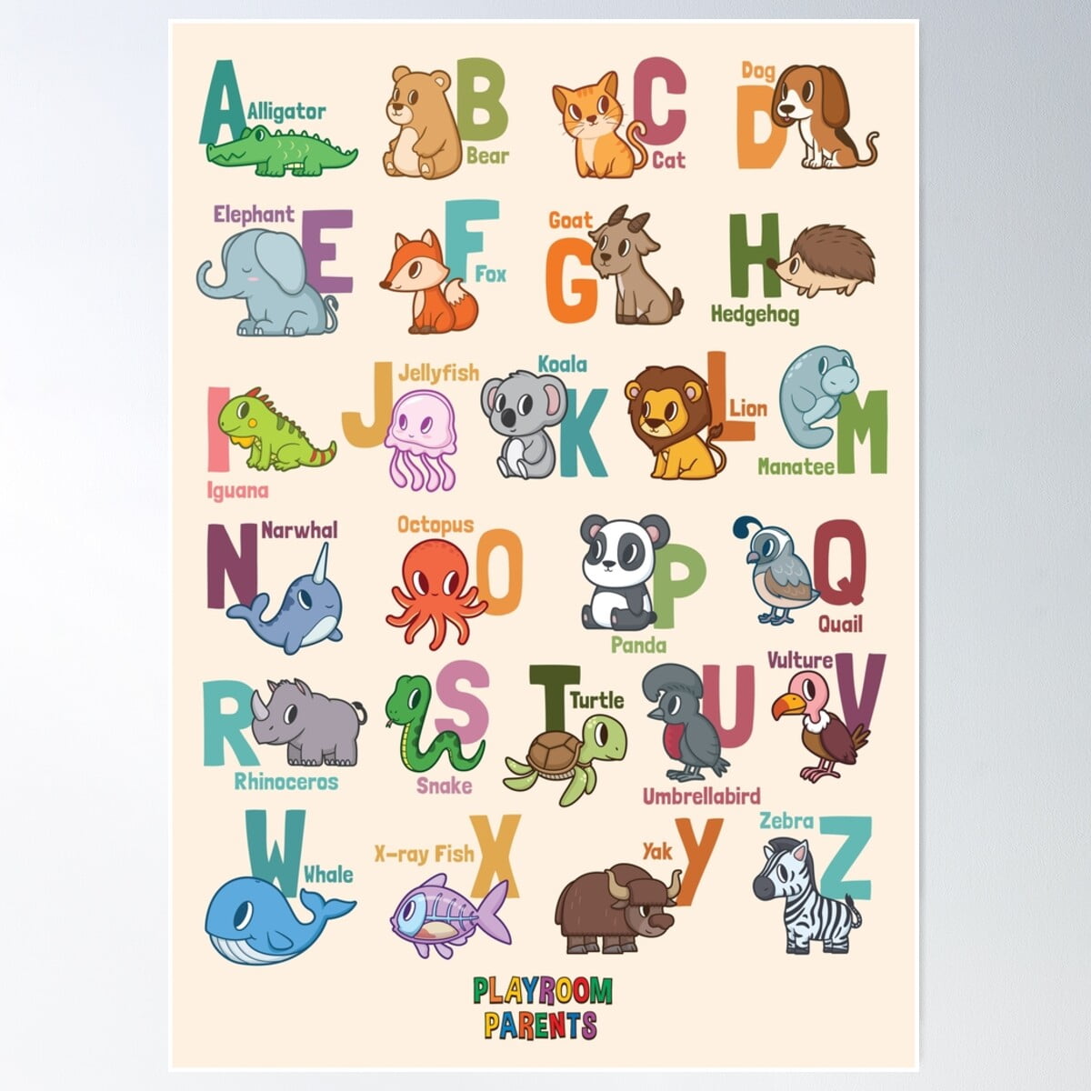 Cute Animals Alphabet Poster Poster Wall Art, Modern Wall Decor For ...