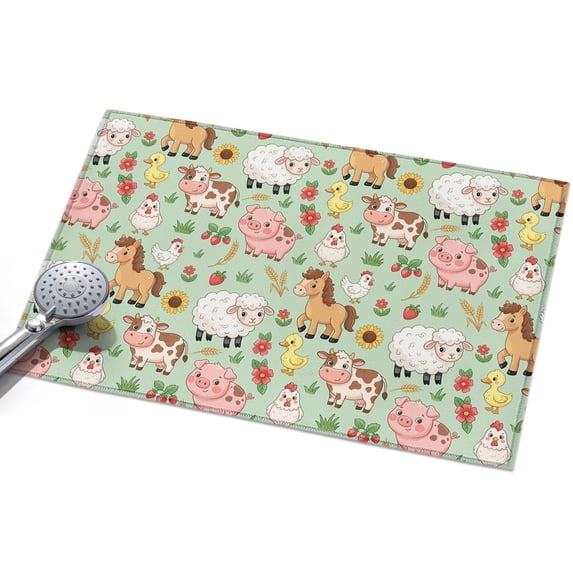 Cute Animals Area Rug, Sheep Pig Horse Cow Duck Chicken Floral ...