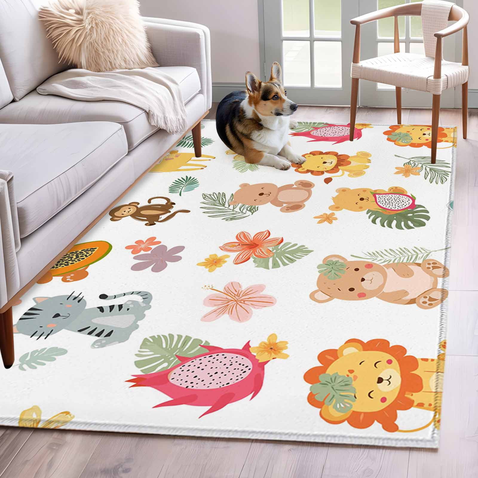 Cute Animals Area Rugs 3x5 ft Lovely Cartoon Lion Camel Cat Bear Monkey ...