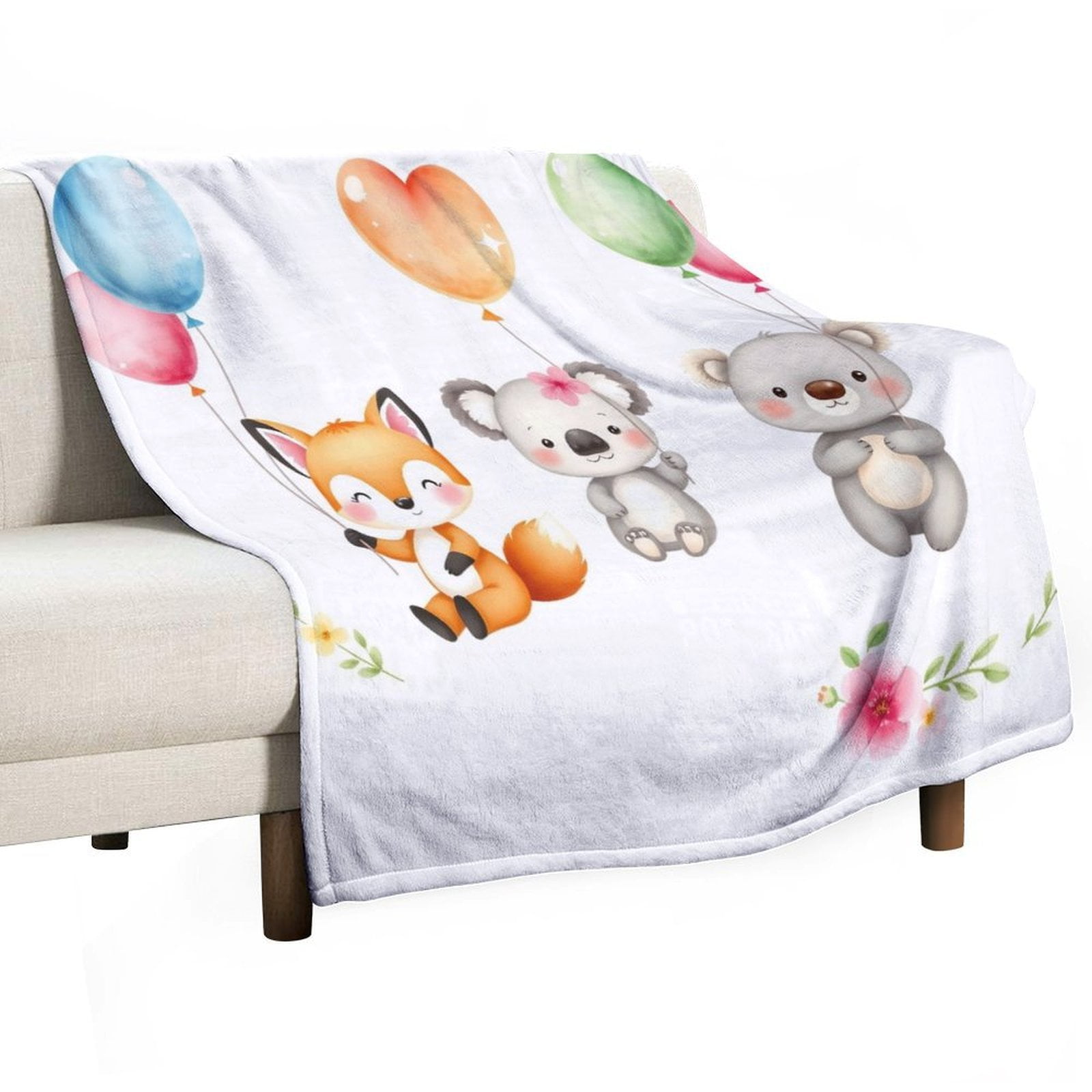 Cute Animals Balloons Soft Flannel Blanket for Beds Bedroom Sofa Picnic ...