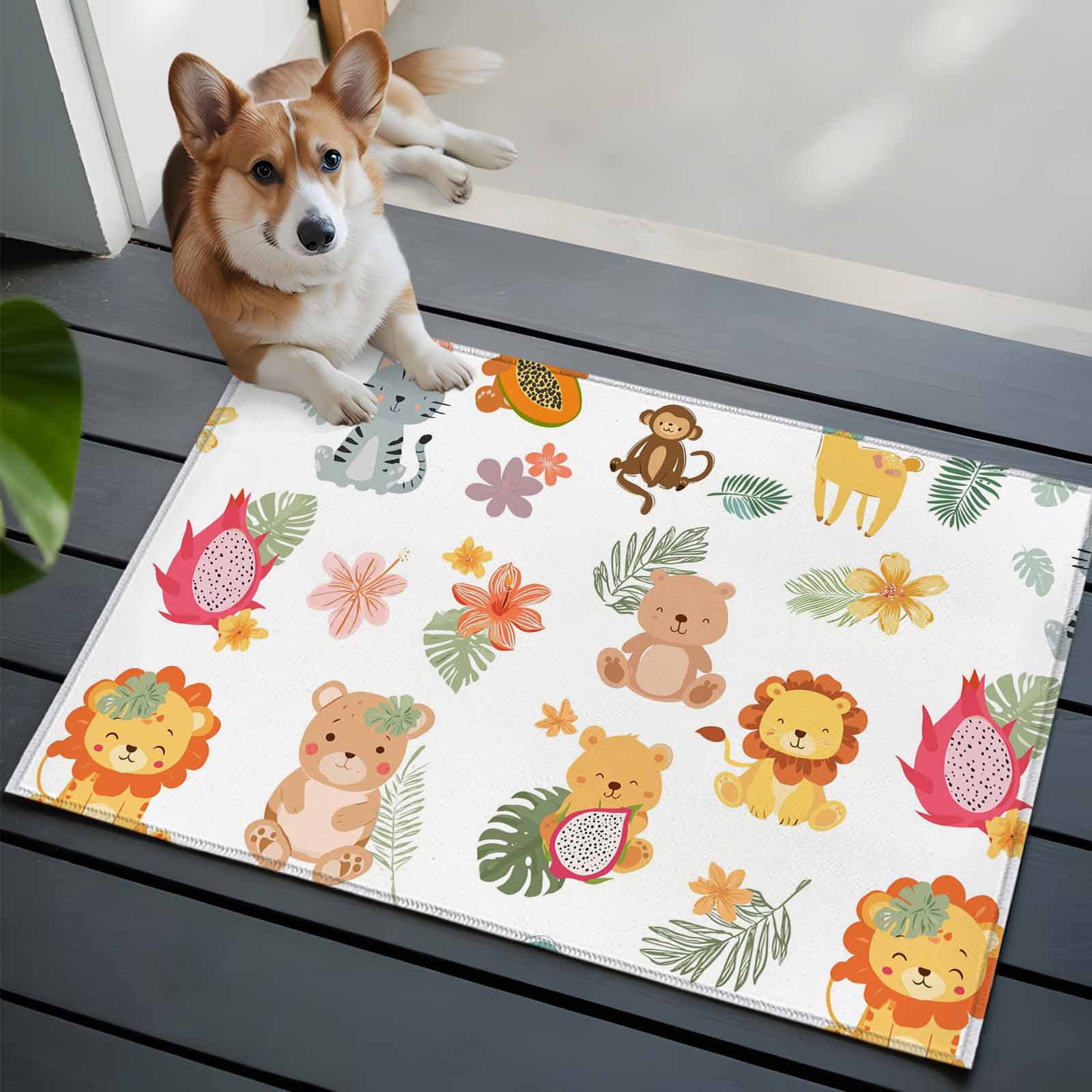 Cute Animals Front Door Rugs 2x3 ft Lovely Cartoon Lion Camel Cat Bear ...