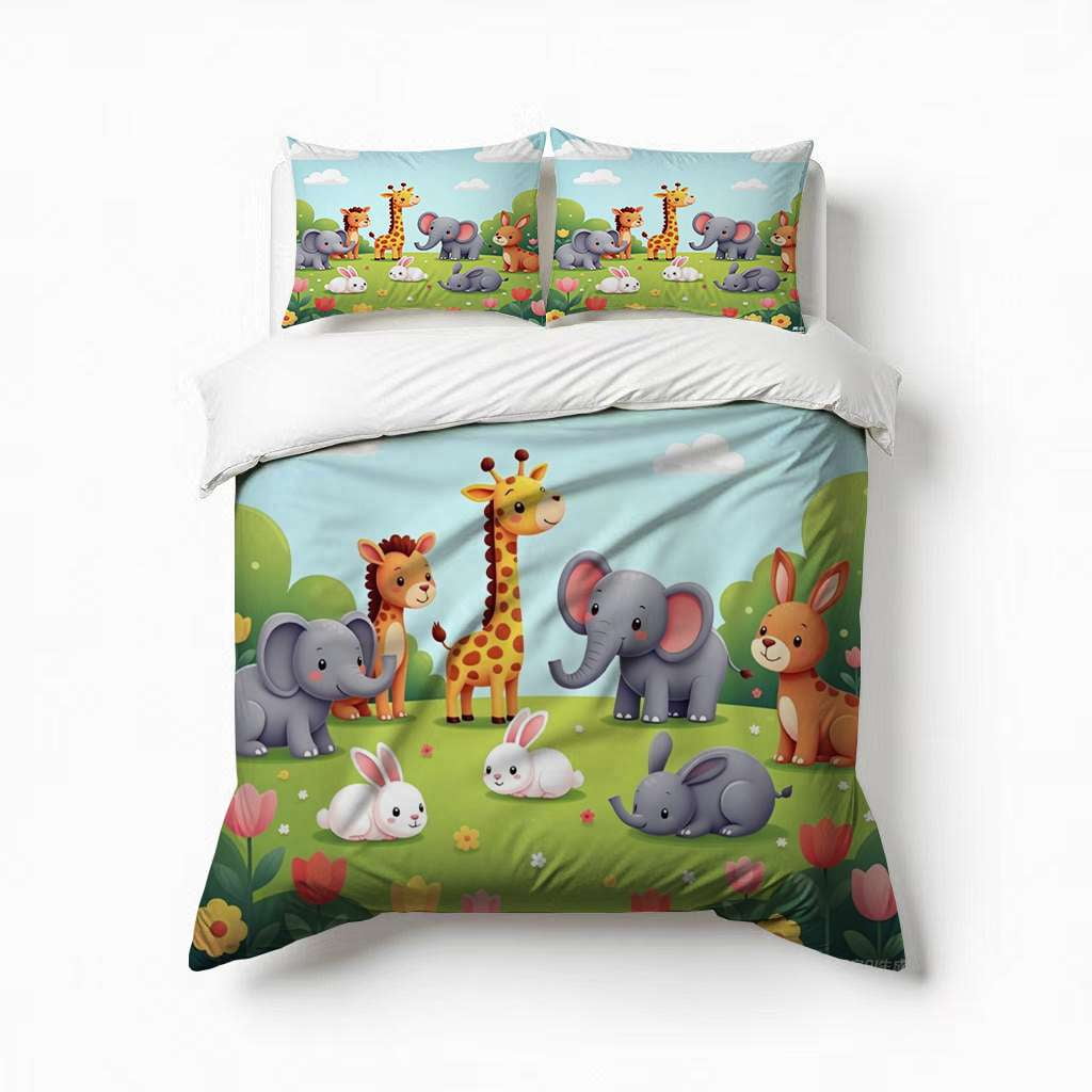 Cute Animals In Spring Garden Bedding Set 3 Pcs Soft Microfiber Quilt ...