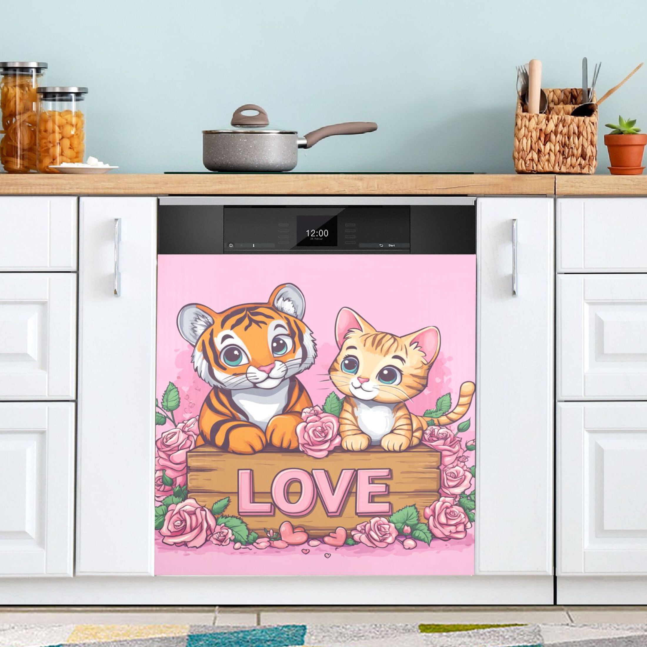 Cute Animals Love Roses Valentine Dishwasher Magnet Refrigerator ...