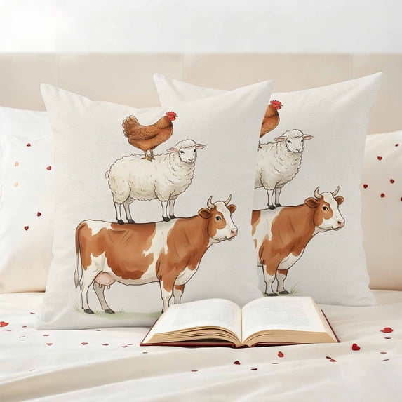Cute Animals Outdoor Throw Pillow Covers Set of 2, Watercolor Cow ...
