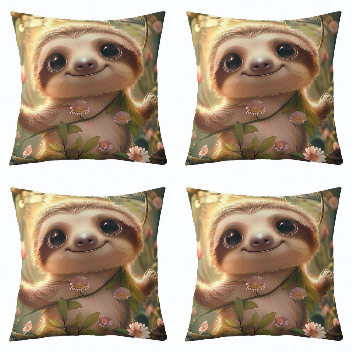 Cute Animals Pillow Case Cover,Cartoon Sloth Soft Square Pillow Cover 4 ...