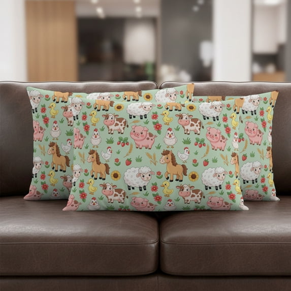 Cute Animals Pillow Covers Set of 4, Sheep Pig Horse Cow Duck Chicken ...