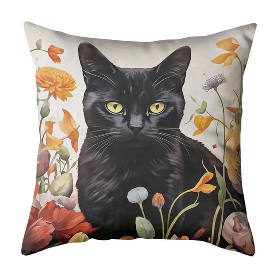 Cute Animals Print Pillowcase, Abstract Cat and Flower Design, Flock ...