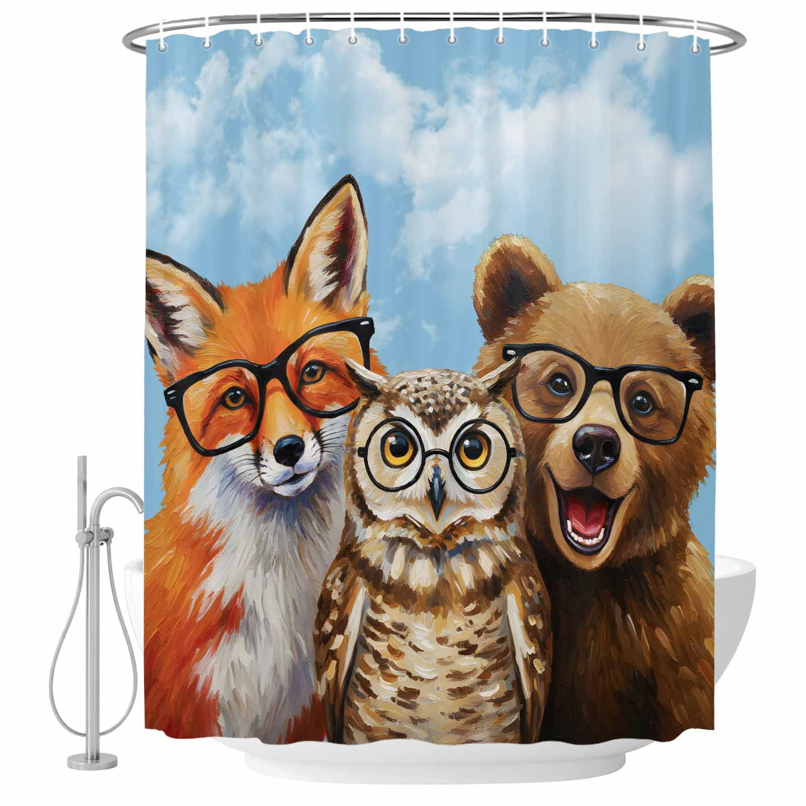 Cute Animals Shower Curtain for Bathroom, Watercolor Fox Bear Cartoon ...