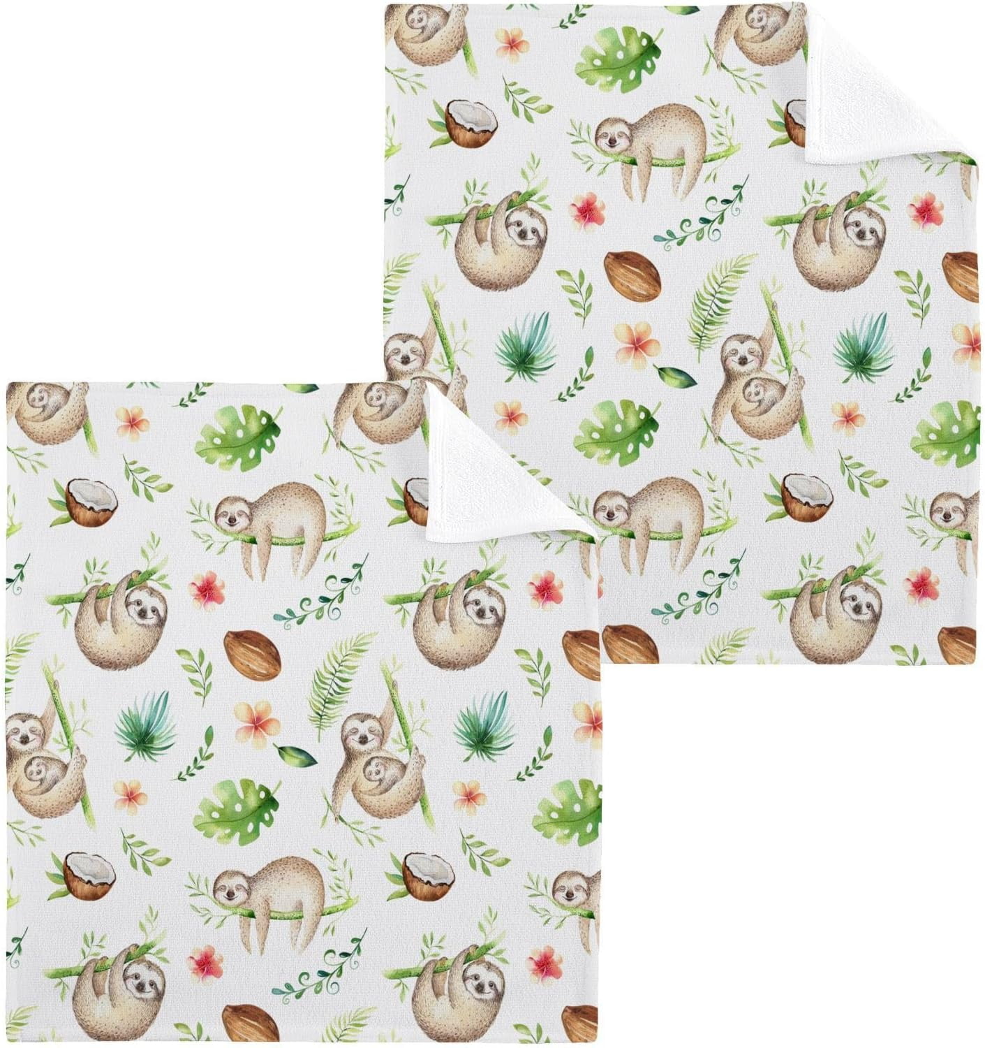 Cute Animals Sloth Washcloth 12x12in Set, 6 Pack Absorbent Cotton Towel ...