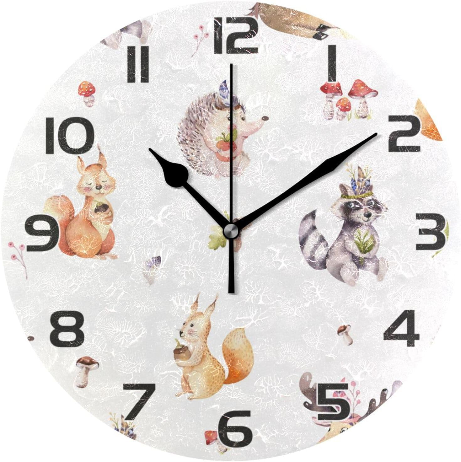 Cute Animals Squirrels Wall Clock Round Vintage Silent Non Ticking Battery Operated Accurate ...