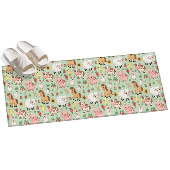 Cute Animals Washable Area Rug 2 x 6 ft Sheep Pig Horse Cow Duck ...