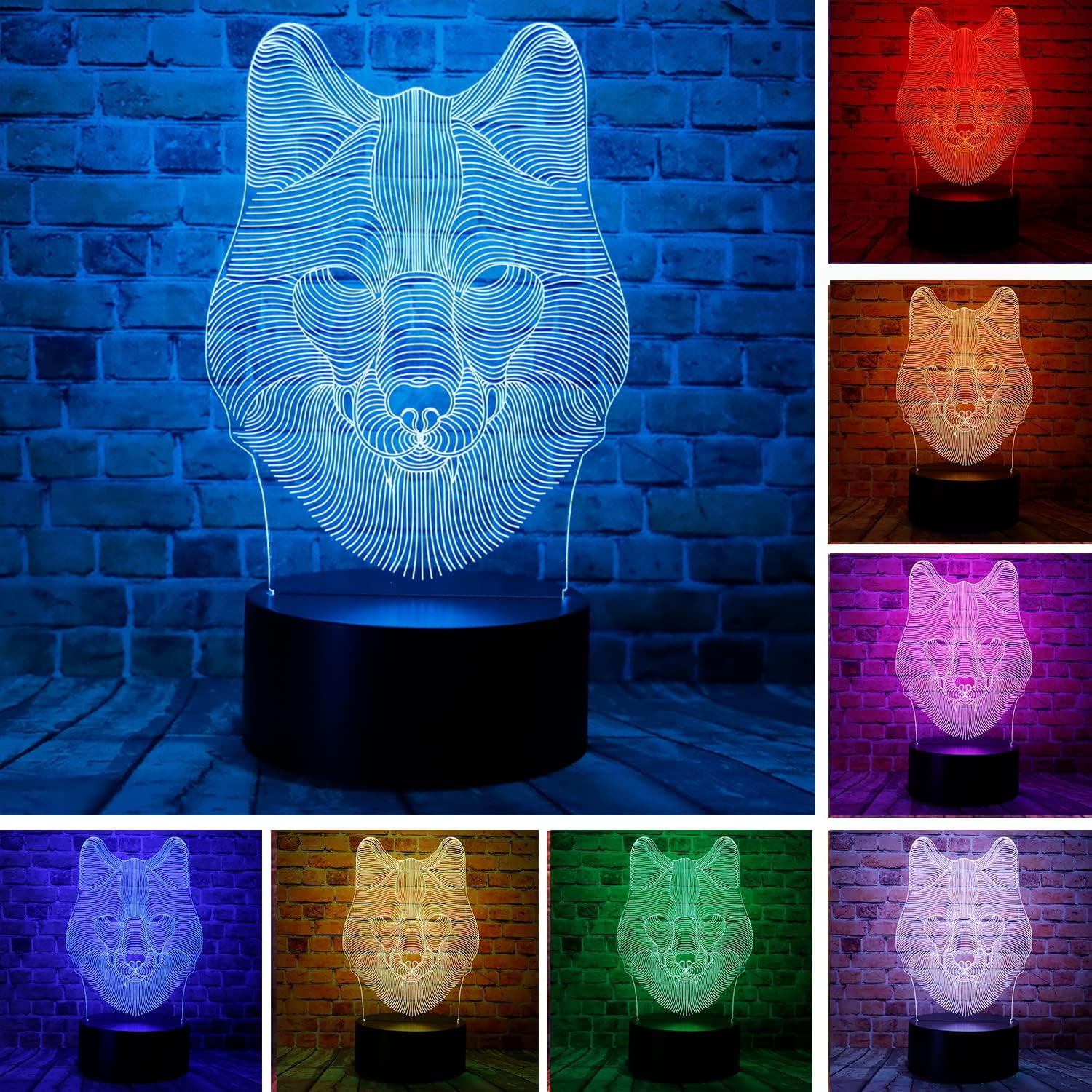 Cute Animals Wolf Head Anime Character 3D Optical Illusion LED Room ...