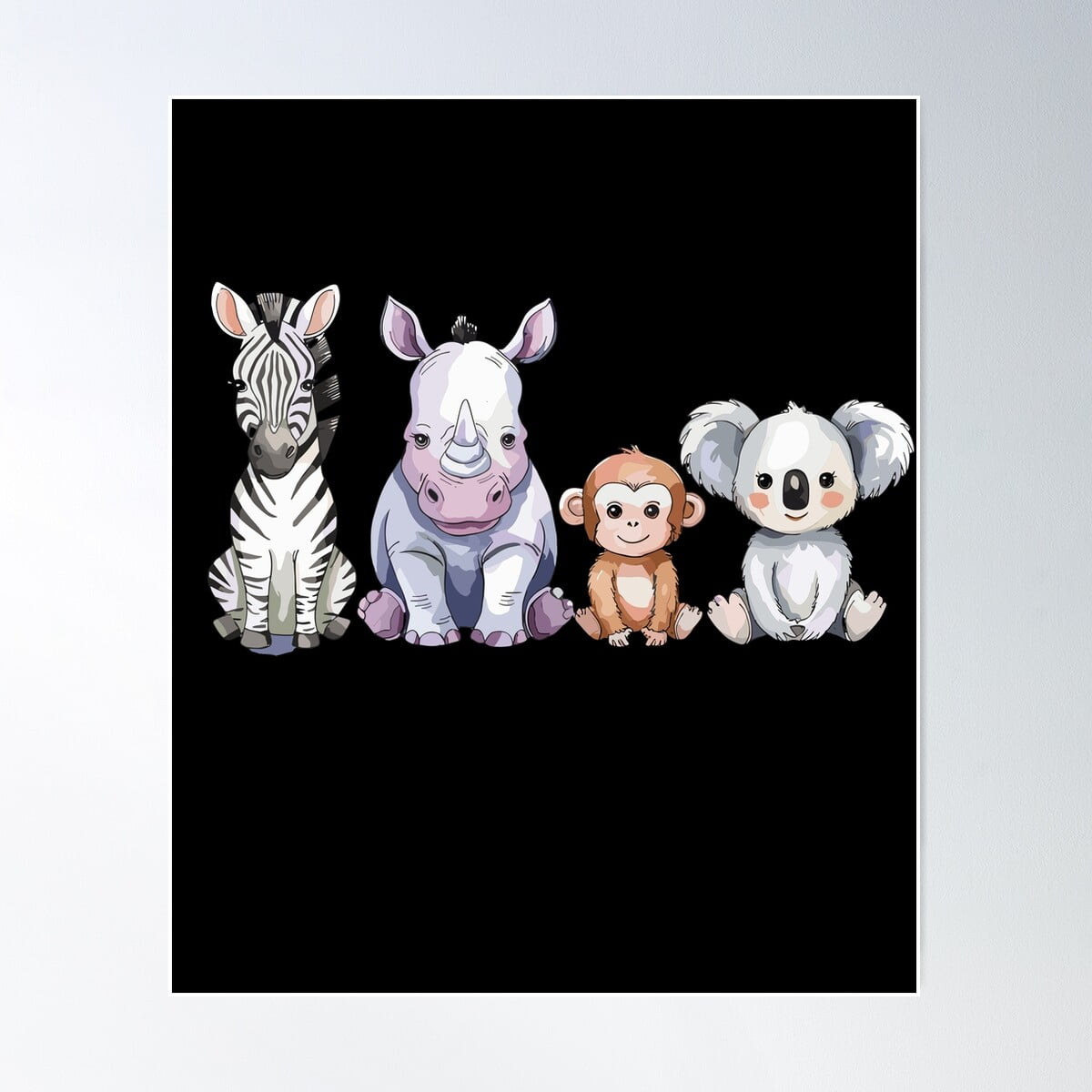 Cute Animals: Zebra, Rhino, Monkey, Koala Design Poster Wall Art ...