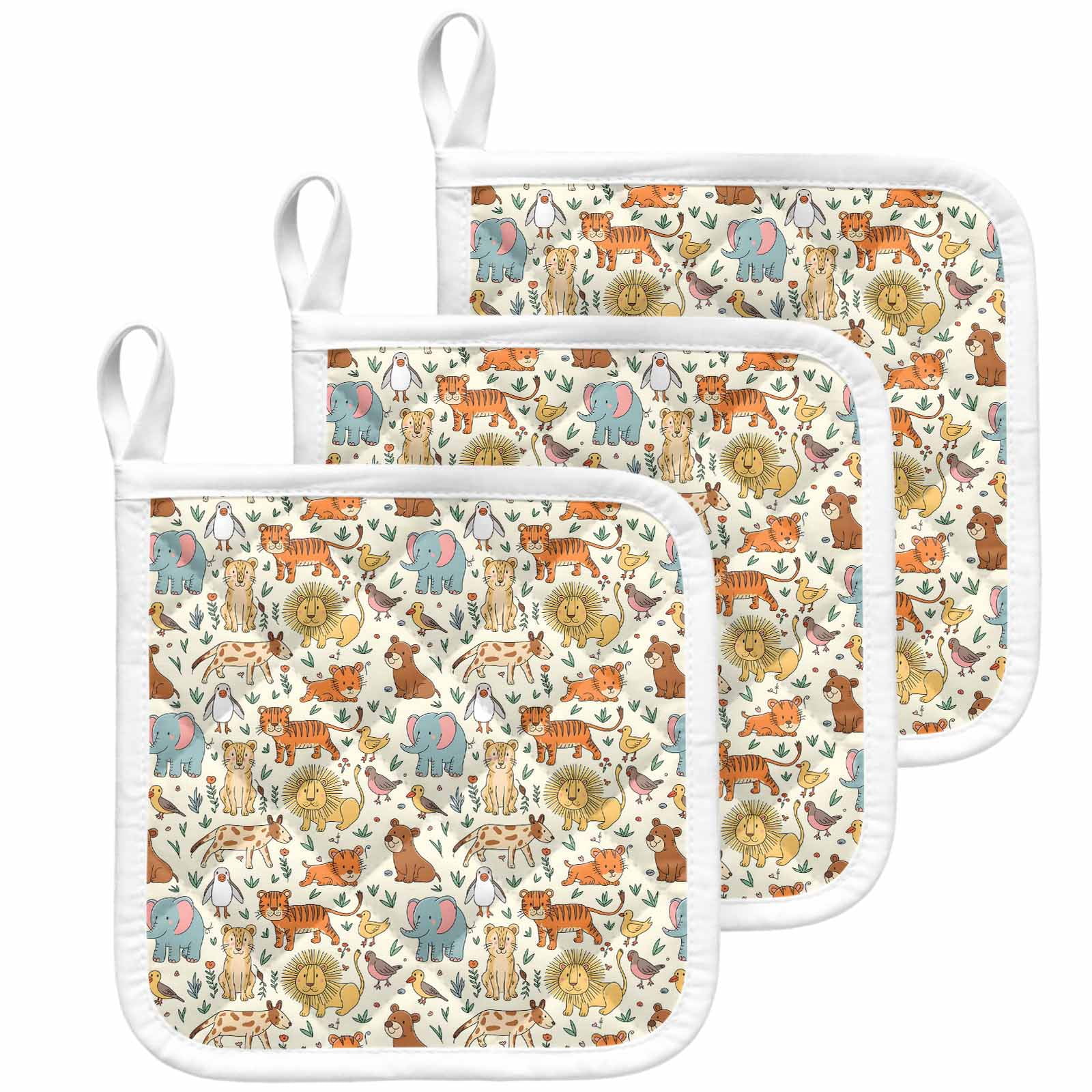 Cute Animals Zoo Pot Holders for Kitchen Heatproof Potholder, 3 Pack ...