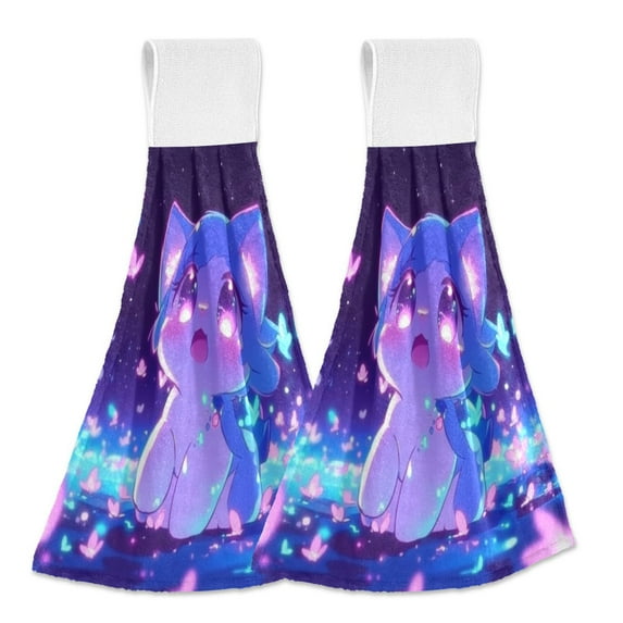 Cute Animated Cat Hand Towels 2 Pack Quick Drying Home Storage Kitchen ...