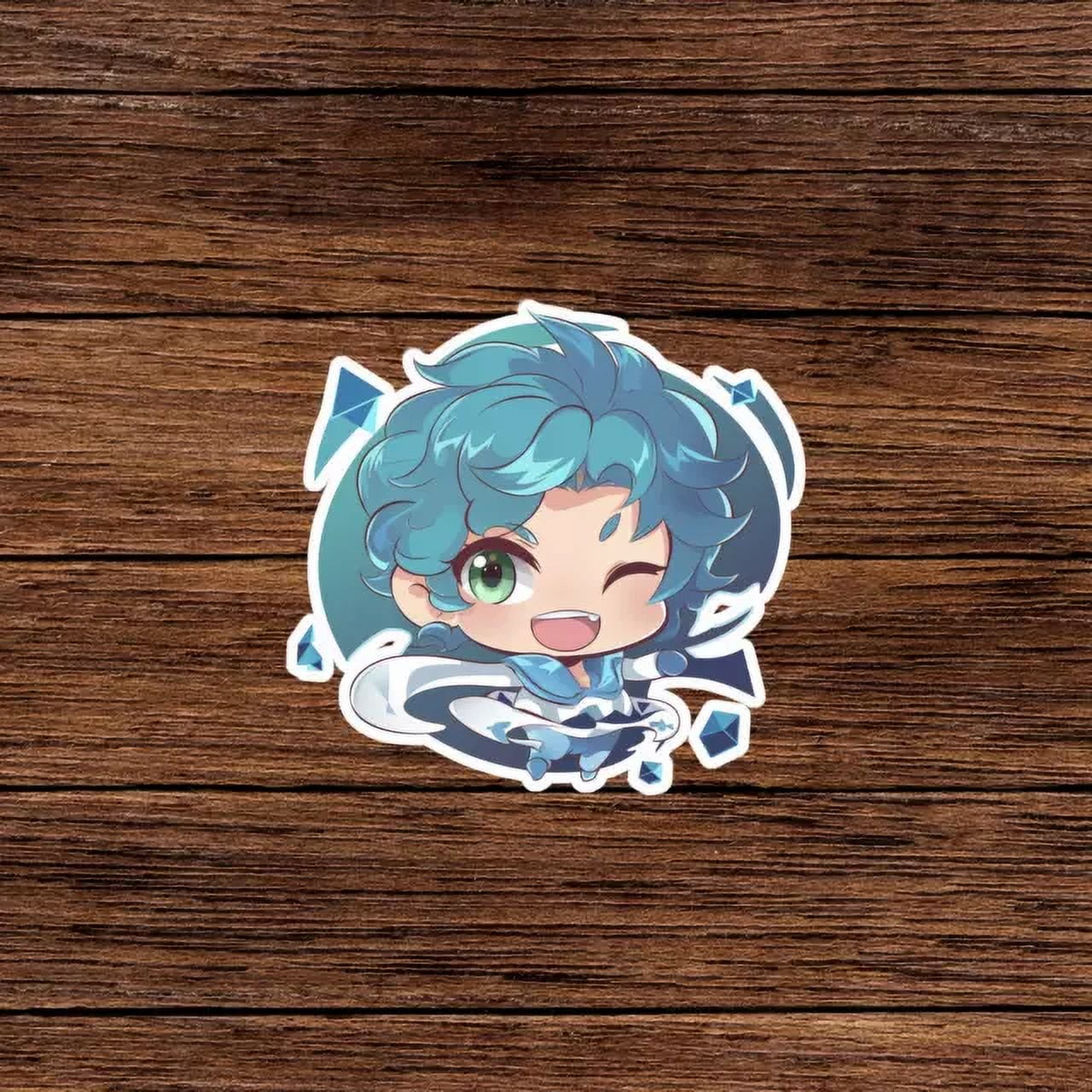 Cute Anime Boy Sticker - Teal Hair, Green Eyes, Winking Expressionphone ...