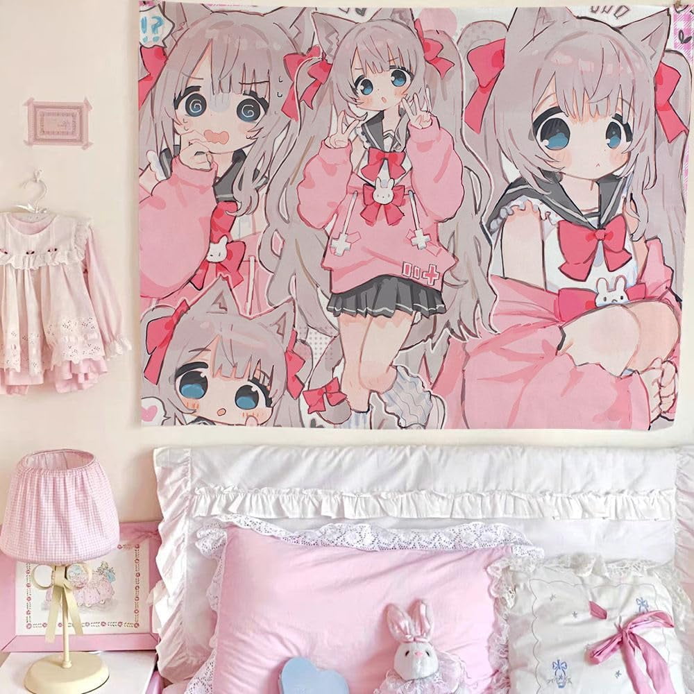 Cute Anime Colorful Tapestry, Kawaii Japanese Funny Girls Cartoon ...