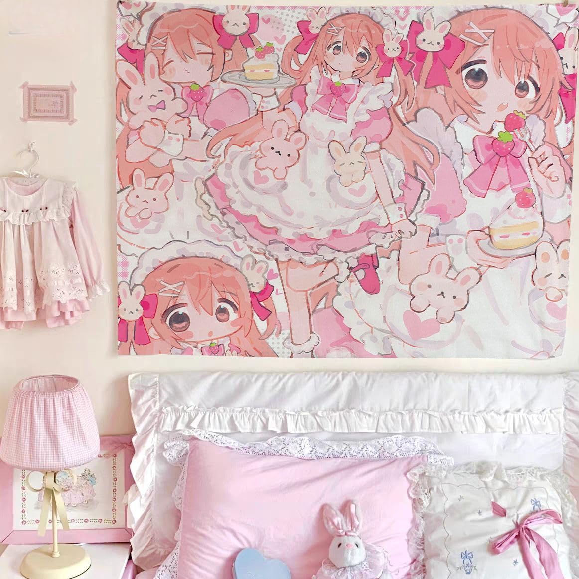 Cute Anime Colorful Tapestry, Kawaii Japanese Funny Girls Cartoon ...