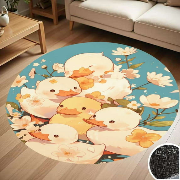 Cute Anime Duck With Flower Round Carpet Living Room Bedroom Home ...