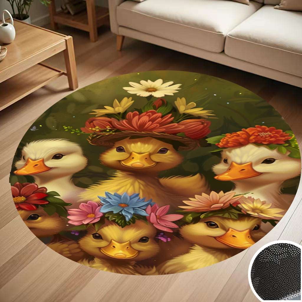 Cute Anime Duck With Flower Round Carpet Living Room Bedroom Home ...