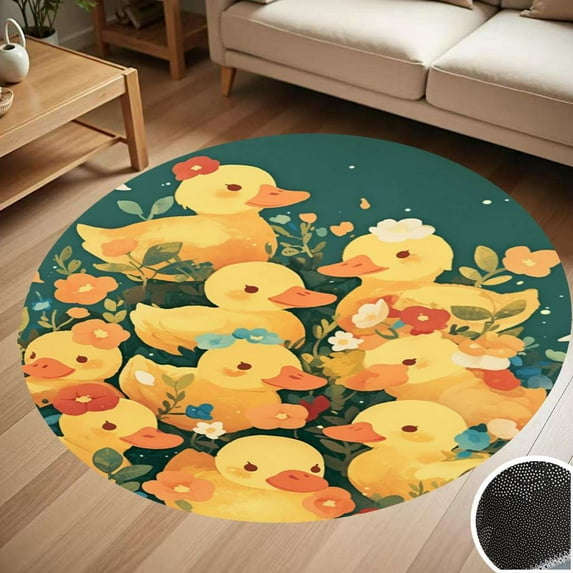 Cute Anime Duck With Flower Round Carpet Living Room Bedroom Home ...