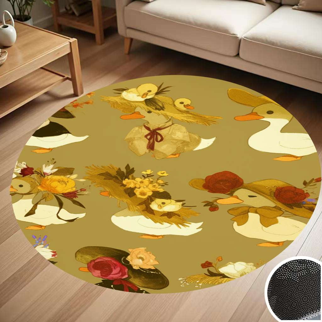 Cute Anime Duck With Flower Round Carpet Living Room Bedroom Home ...
