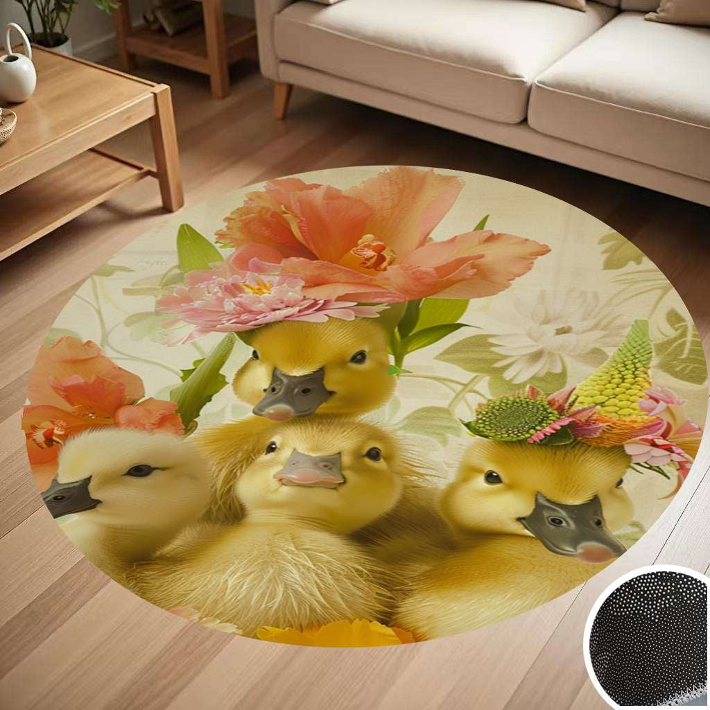 Cute Anime Duck With Flower Round Carpet Living Room Bedroom Home ...