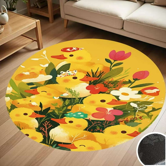 Cute Anime Duck With Flower Round Carpet Living Room Bedroom Home ...