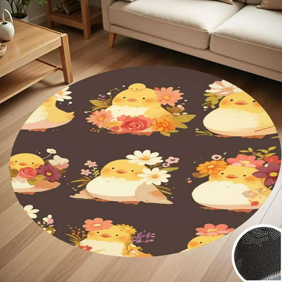 Cute Anime Duck With Flower Round Carpet Living Room Bedroom Home ...