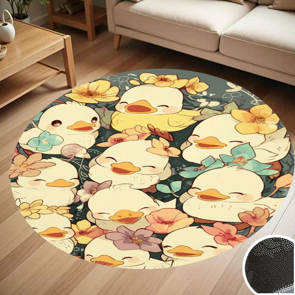 Cute Anime Duck With Flower Round Carpet Living Room Bedroom Home ...