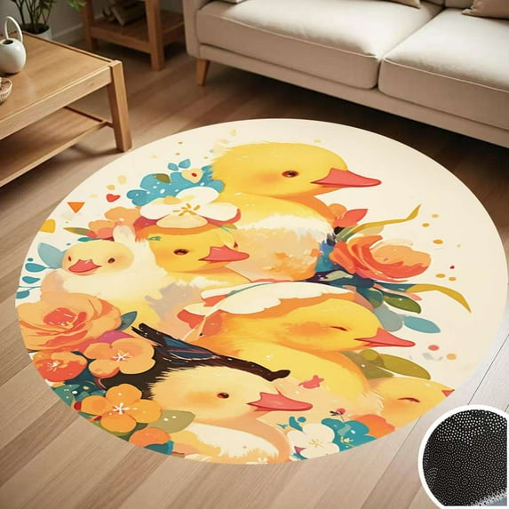 Cute Anime Duck With Flower Round Carpet Living Room Bedroom Home ...