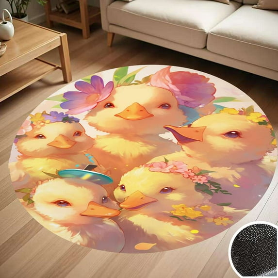 Cute Anime Duck With Flower Round Carpet Living Room Bedroom Home ...