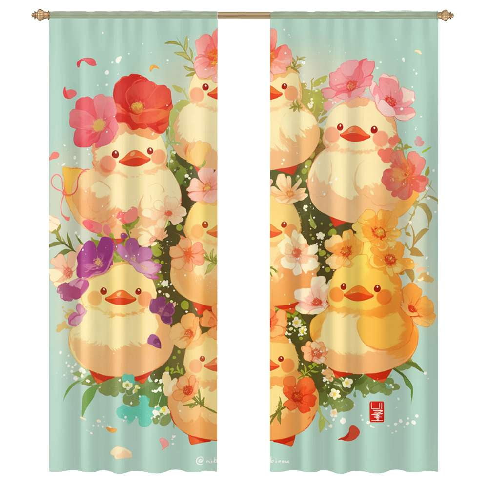 Cute Anime Duck With Flower Sheer Voile Curtain Window Tulle Curtains ...