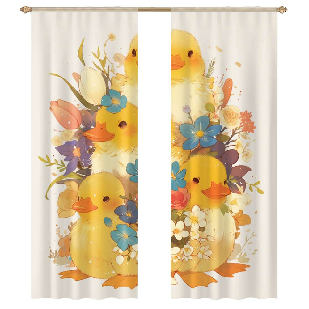 Cute Anime Duck With Flower Sheer Voile Curtain Window Tulle Curtains ...
