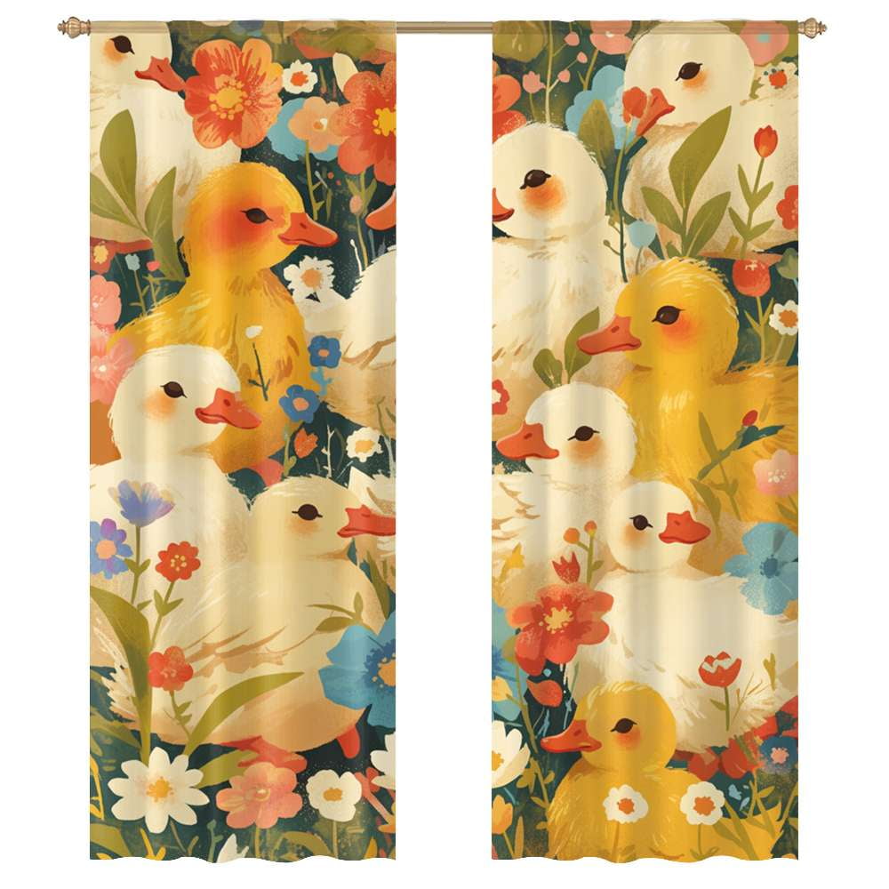 Cute Anime Duck With Flower Sheer Voile Curtain Window Tulle Curtains ...