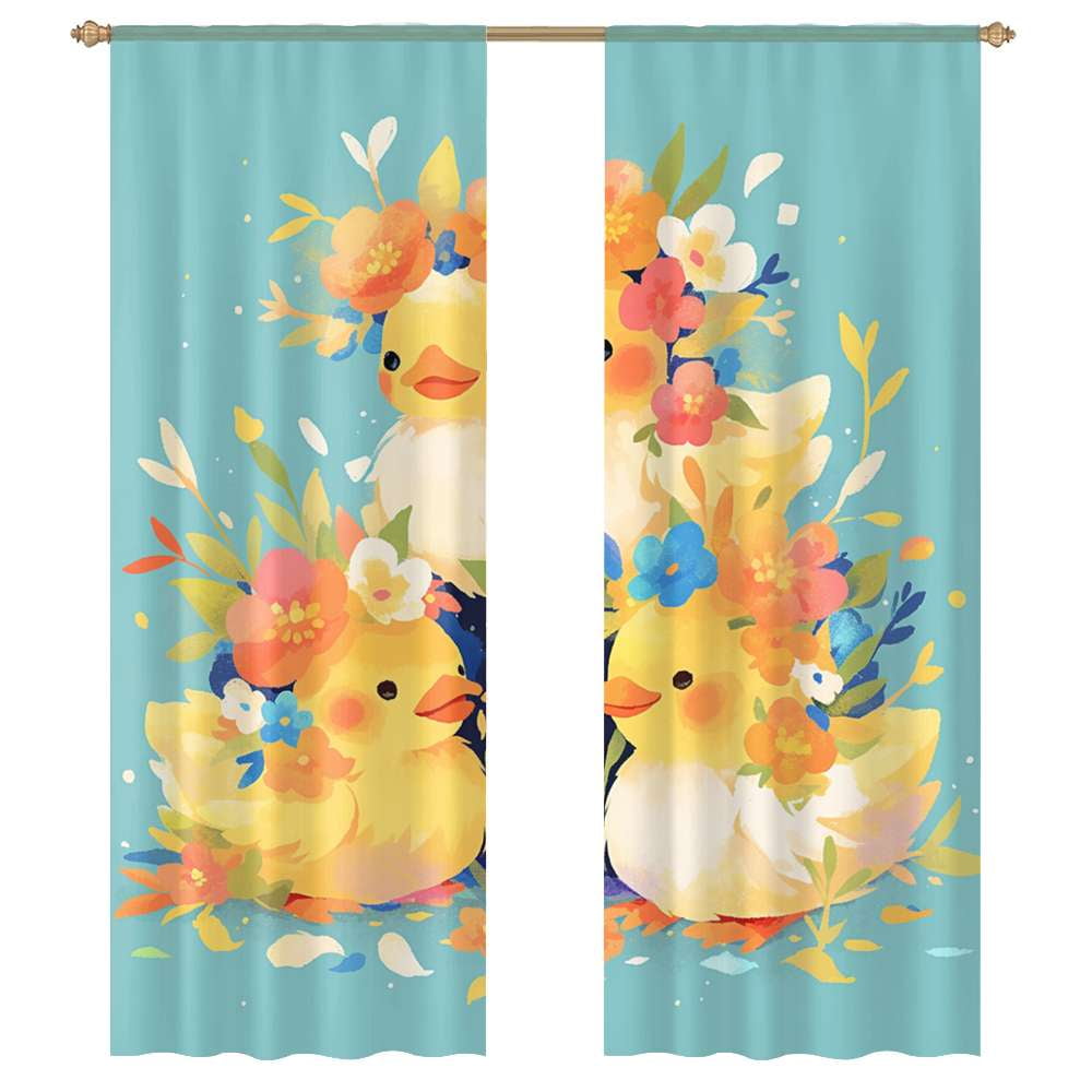 Cute Anime Duck With Flower Sheer Window Curtains for Living Room ...