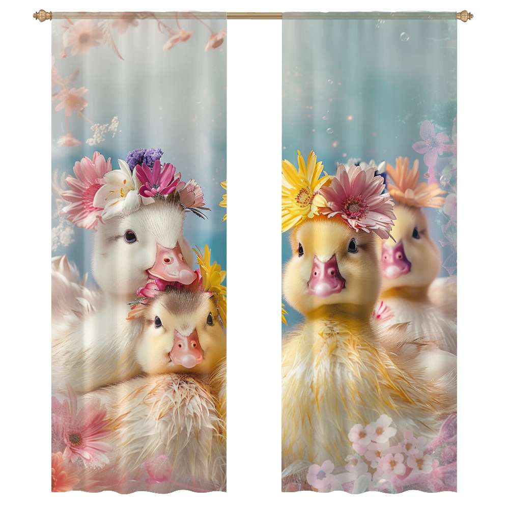 Cute Anime Duck With Flower Tulle Curtains For Living Room Chiffon ...