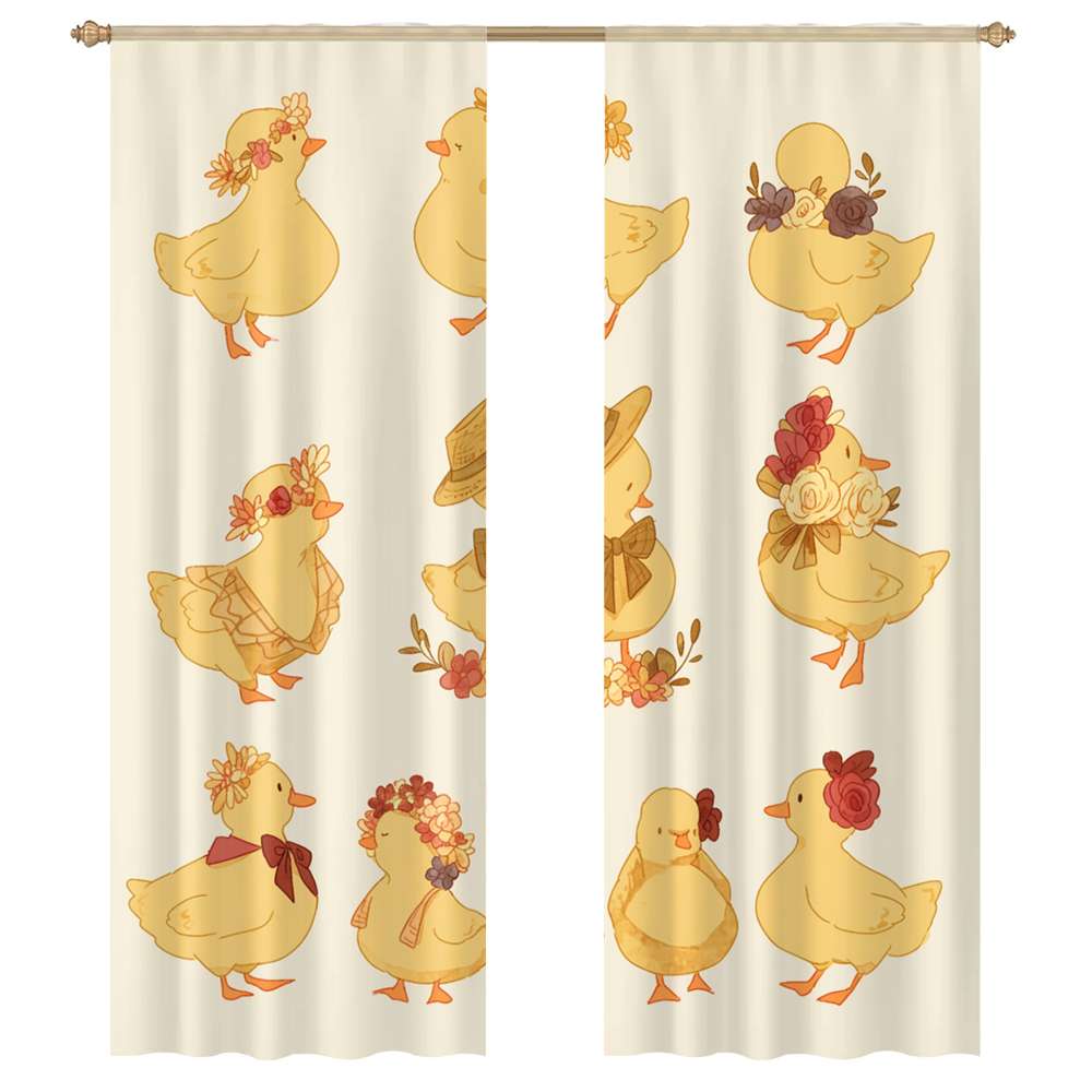 Cute Anime Duck With Flower Tulle Curtains For Living Room Chiffon ...