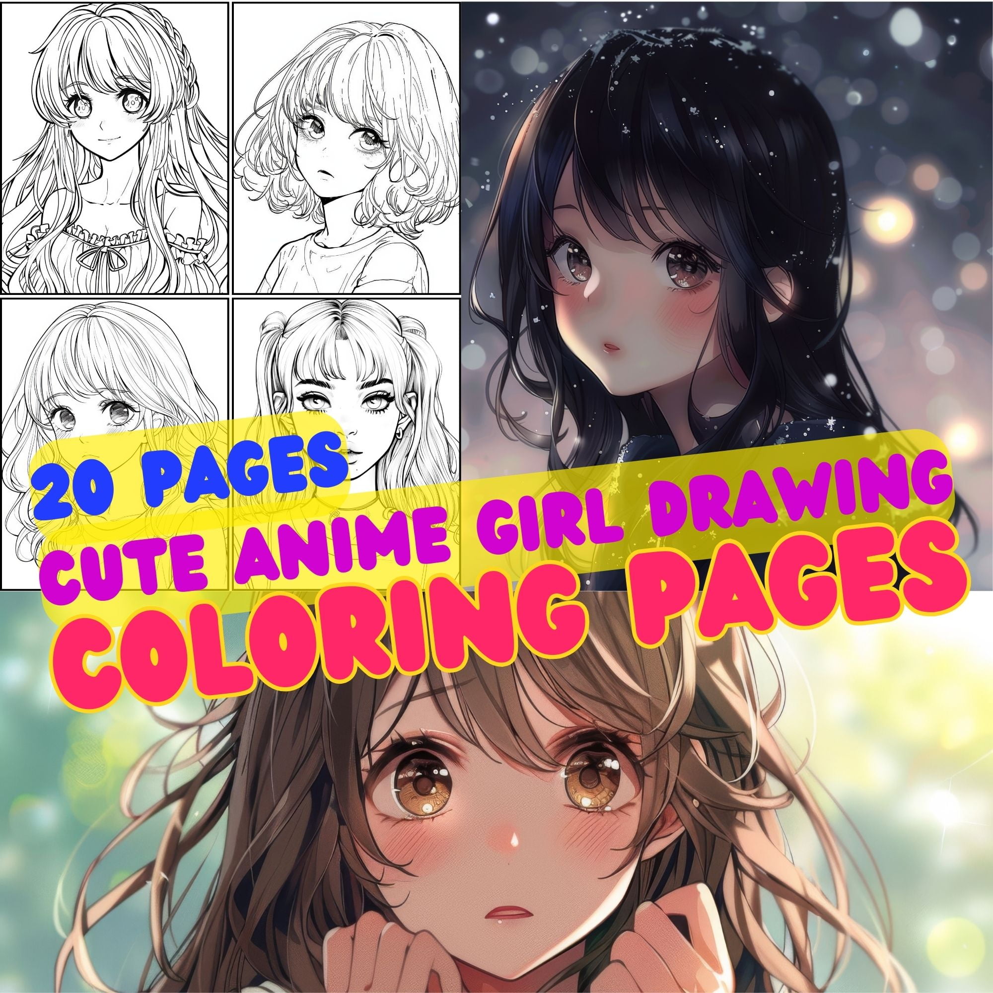 Cute Anime Girl Coloring Book Pages for Adult / Kids Stress Relief ...