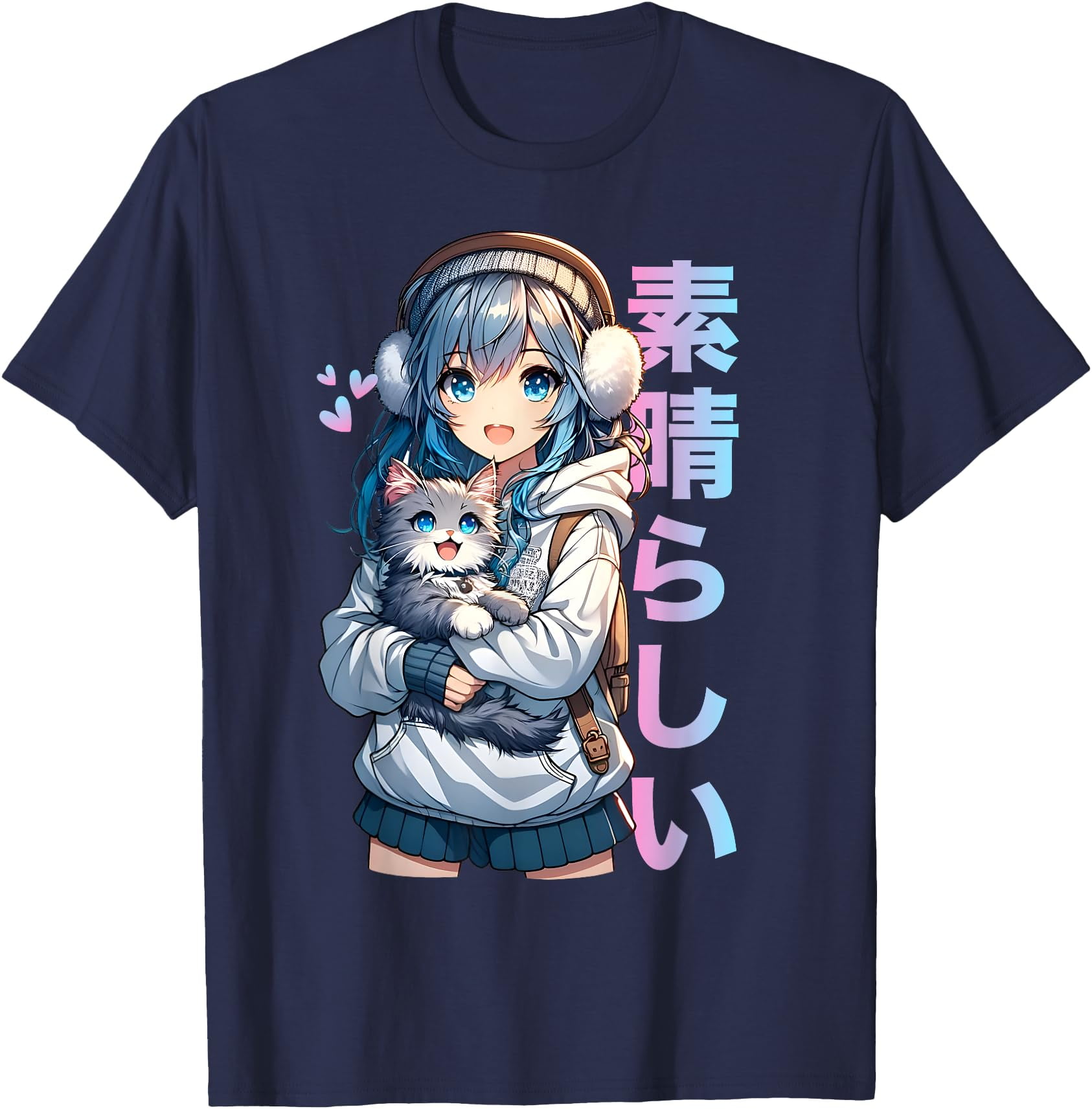 Cute Anime Girl with a Cat Kawaii Otaku Manga Softstyle Unisex T-Shirt ...