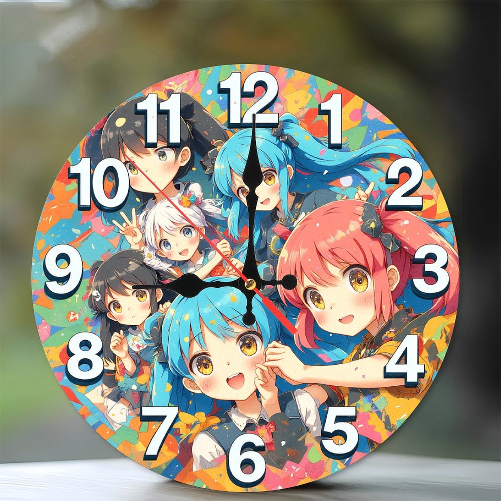 Cute Anime Girls Wall Clock Colorful Cartoon Clock 10-Inch Silent ...