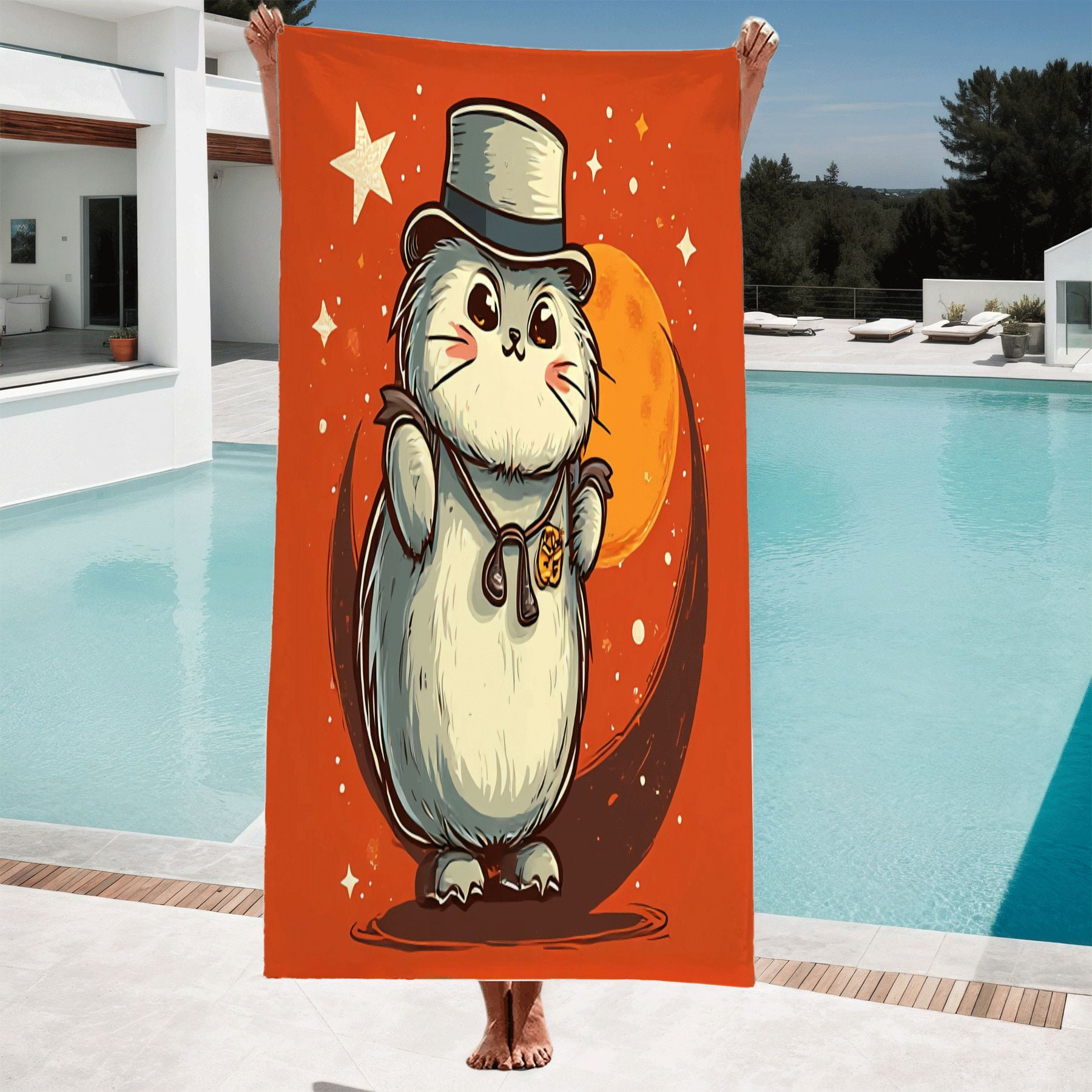 Cute Anthropomorphic Animal Beach Towel - Whimsical Top Hat Design ...