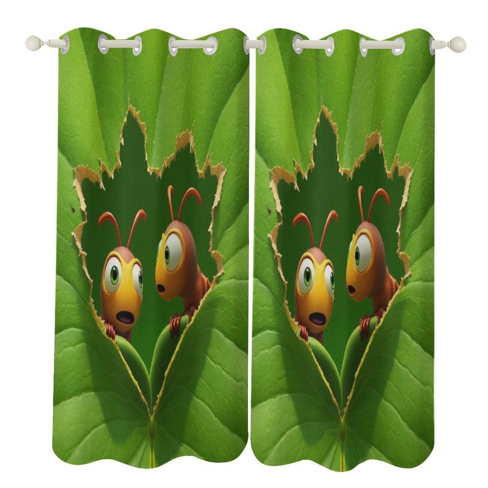 Cute Ants on Green Leaf 2 Panels Blackout Curtains for Bedroom Living ...