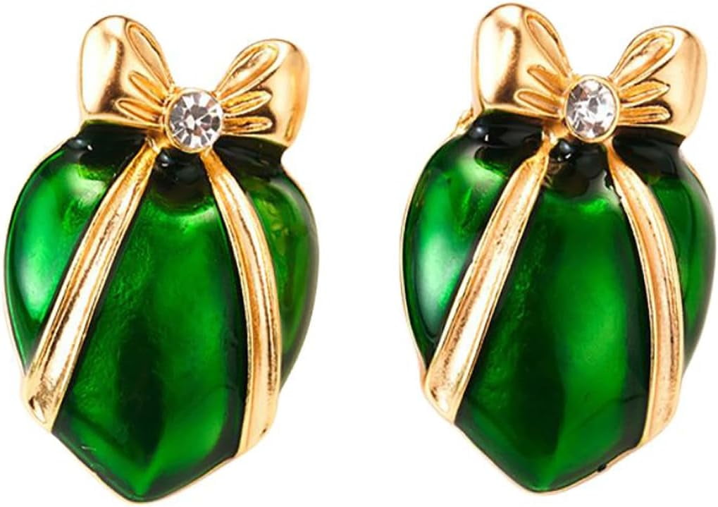 Cute Apple Bow Knot Christmas Ornament Stud Earrings for Women ...